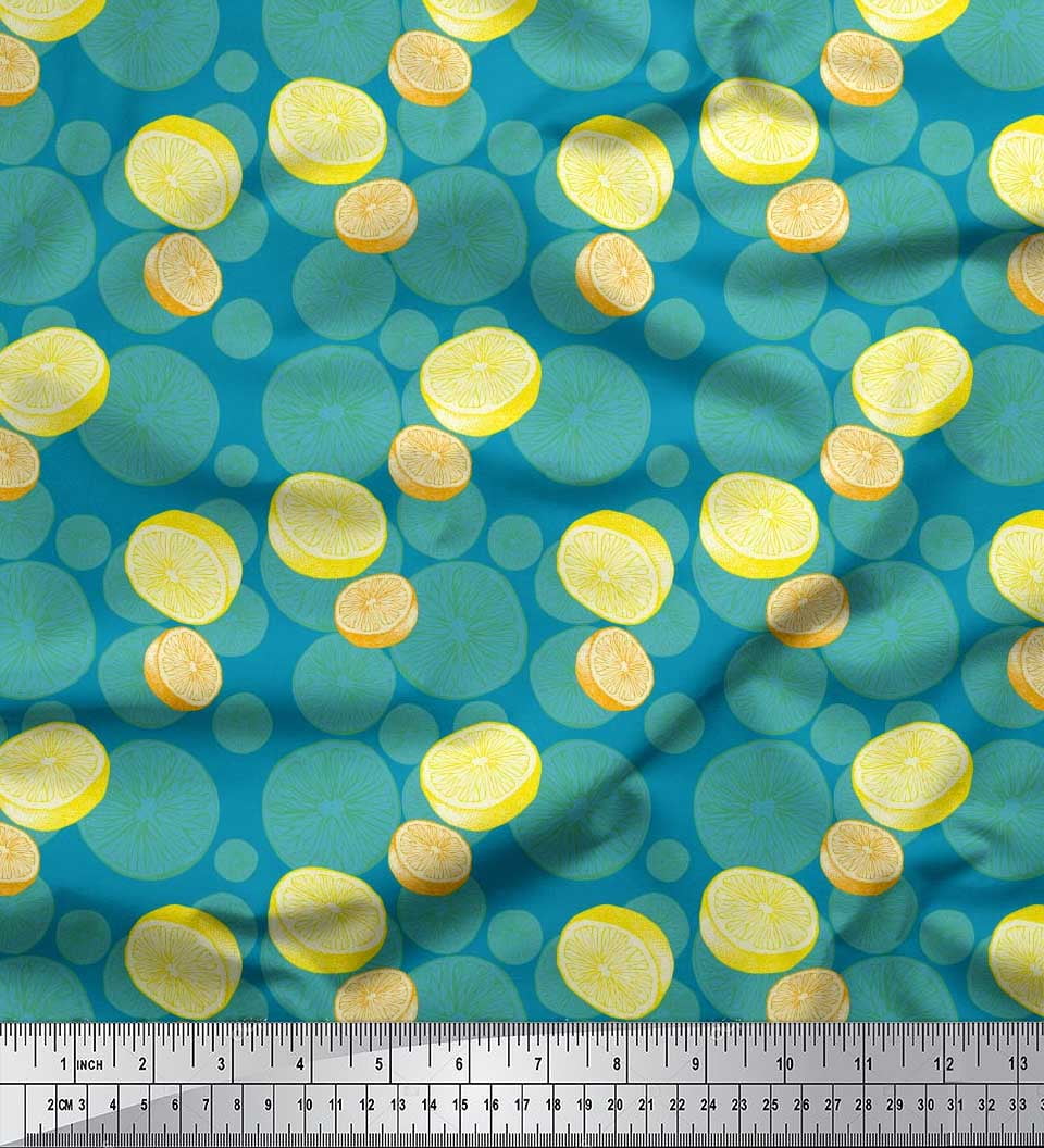 Soimoi Blue Cotton Poplin Fabric Lemon Slice Vegetable Print Fabric by ...