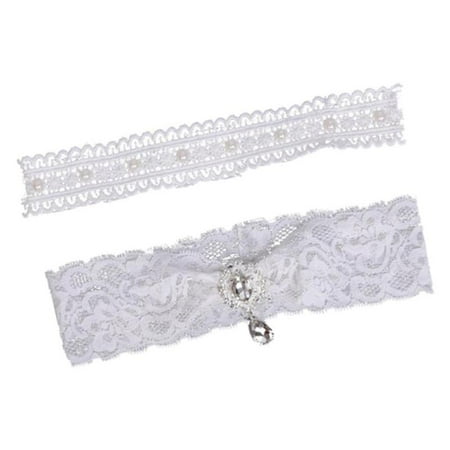 White Lace Leg Garter Rhinestone Leg Band Elegant Garters Set for ...