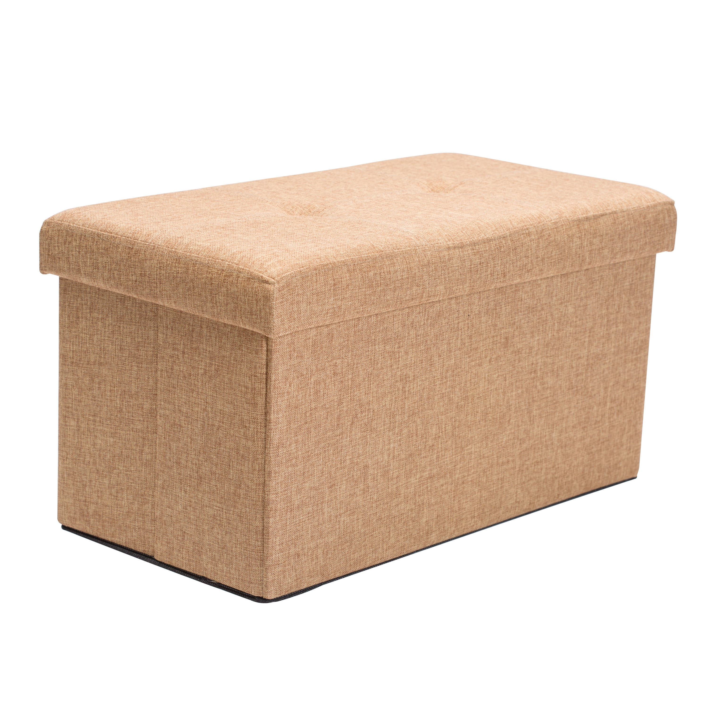 Simplify Faux Linen Double Folding Storage Ottoman in Camel - Walmart.com
