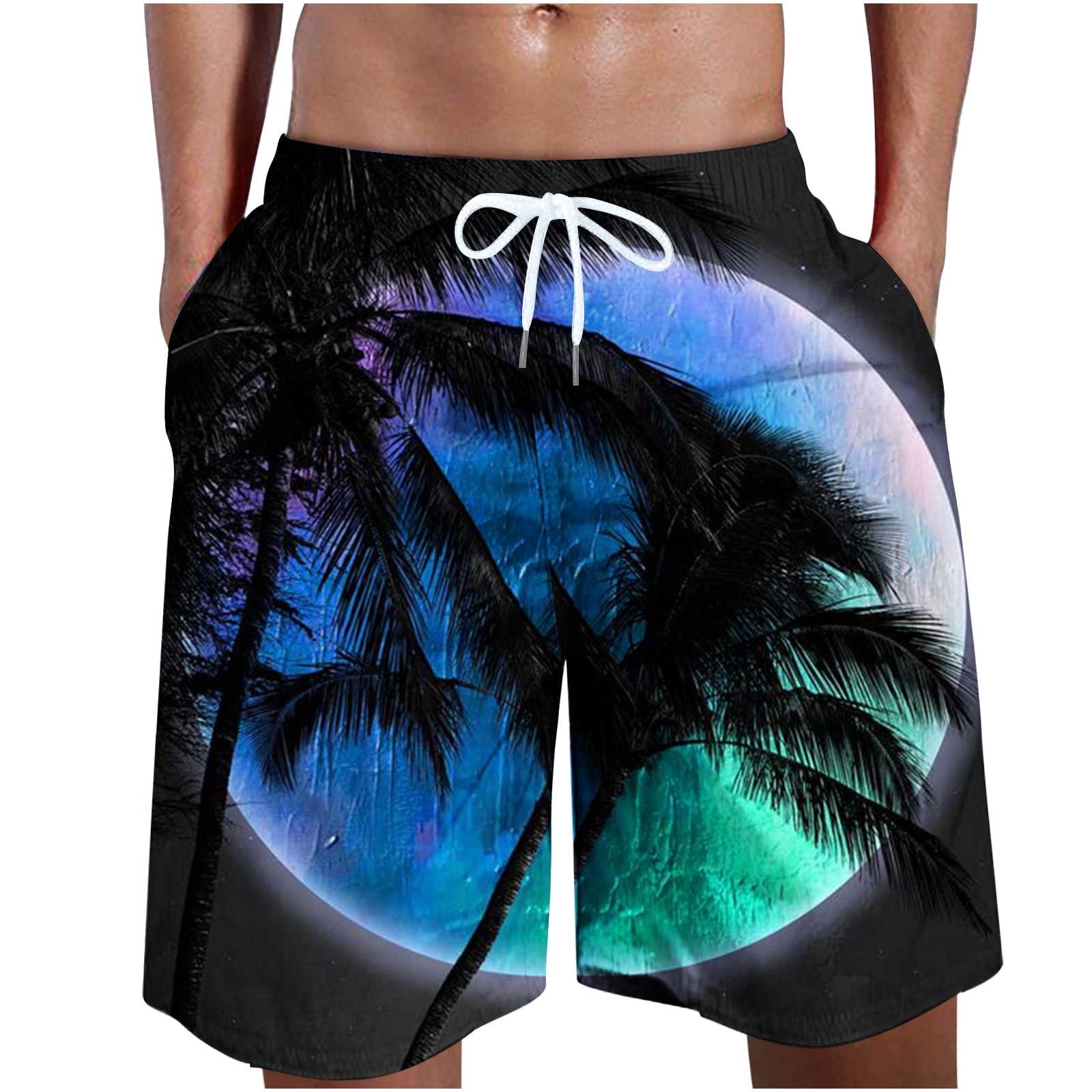 Meichang Mens Hawaiian Beach Swim Shorts Trendy Summer Tropical Palm ...