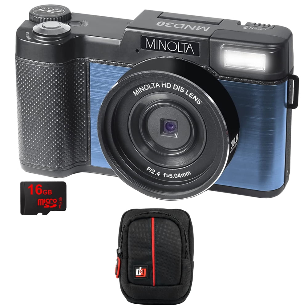 Minolta MND30-BL 30MP 2.7K Ultra HD 4X Zoom Digital Camera (Blue) Bundle with Deco Photo Point ...