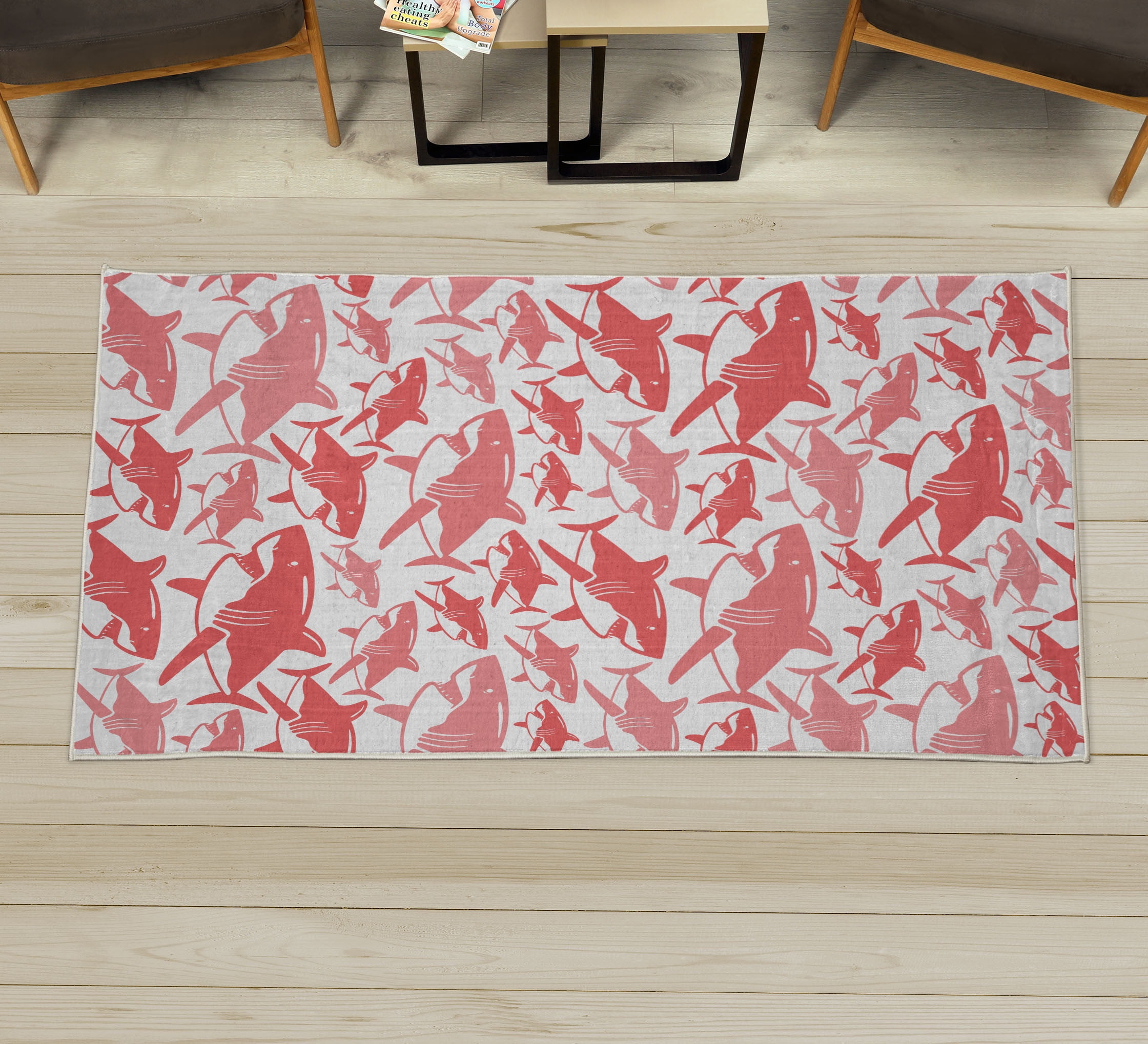 Shark Decorative Rug, Colorful Underwater Fish Pattern Masters Survival ...