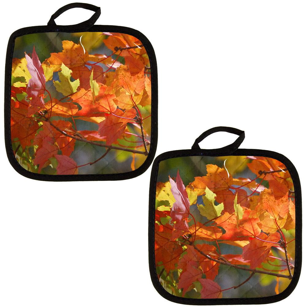 Autumn Fall Leaves Foliage Orange All Over Pot Holder (Set of 2 ...
