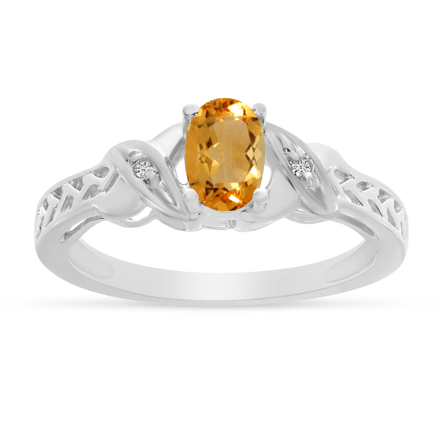 Direct-Jewelry - 14k White Gold Oval Citrine And Diamond Ring - Walmart ...