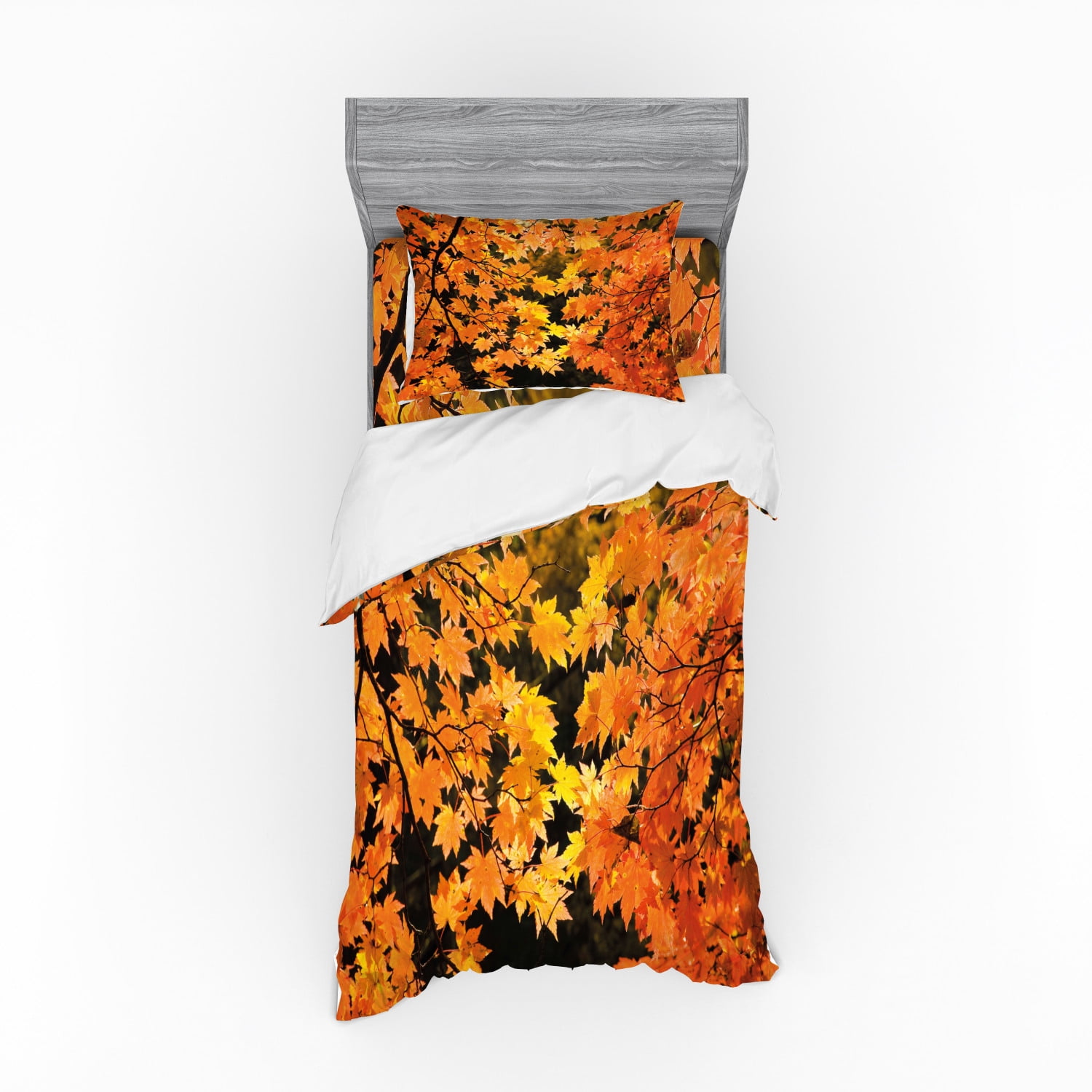 Fall Duvet Cover Set, Vibrant Leaves of Autumn Maple Tree Branches with ...