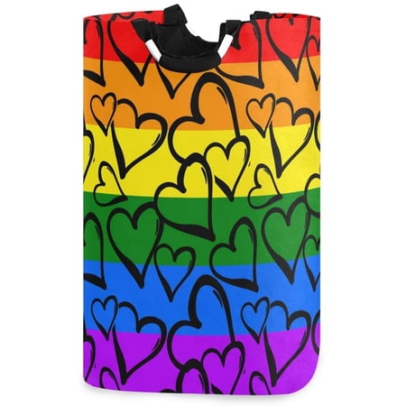 Love Gay Pride Colored Heart Rainbow Laundry Basket with Handles Large ...