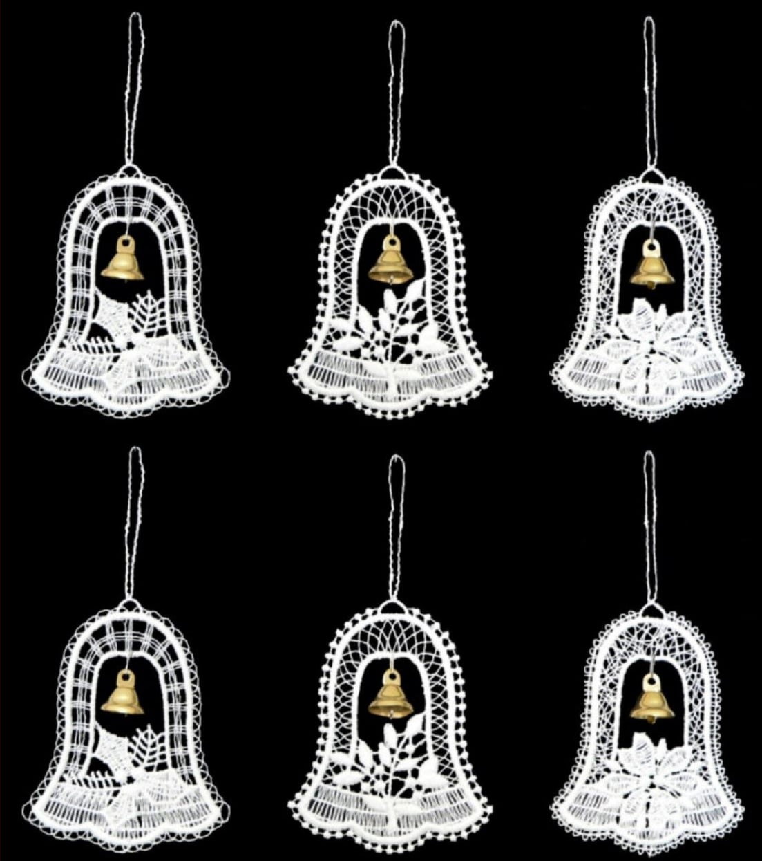 German Lace Bells with Metal Bells Christmas Tree Ornaments Set of 6 ...