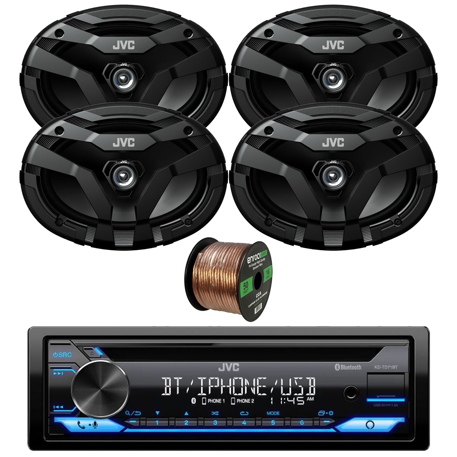 JVC KD-TD71BT Single DIN AM/FM Radio USB AUX Bluetooth CD Player ...