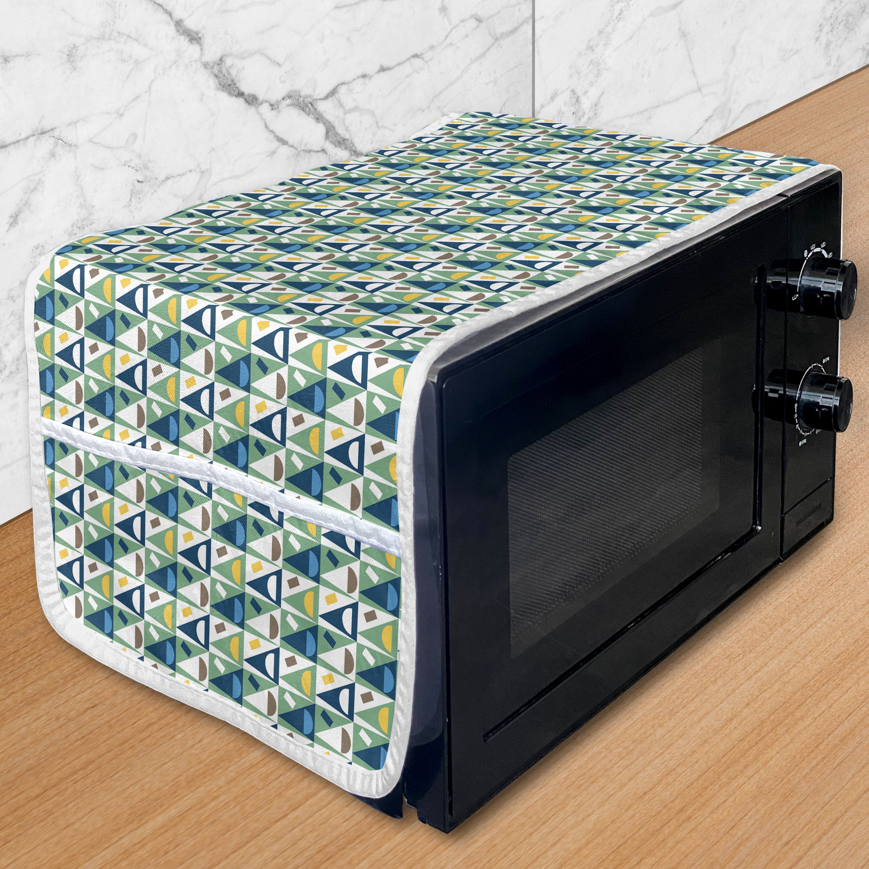 Geometric Microwave Oven Cover, Modern Abstract Funky Shapes Cartoon ...