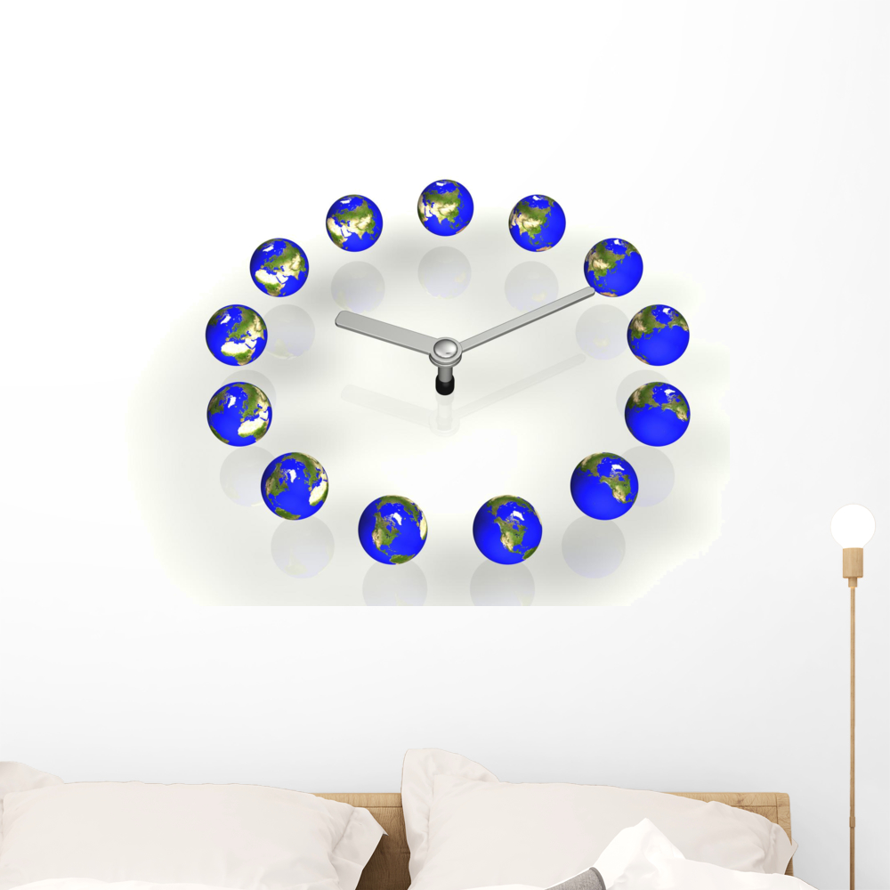 Earth Clock Wall Mural by Wallmonkeys Peel and Stick Graphic (36 in W x ...