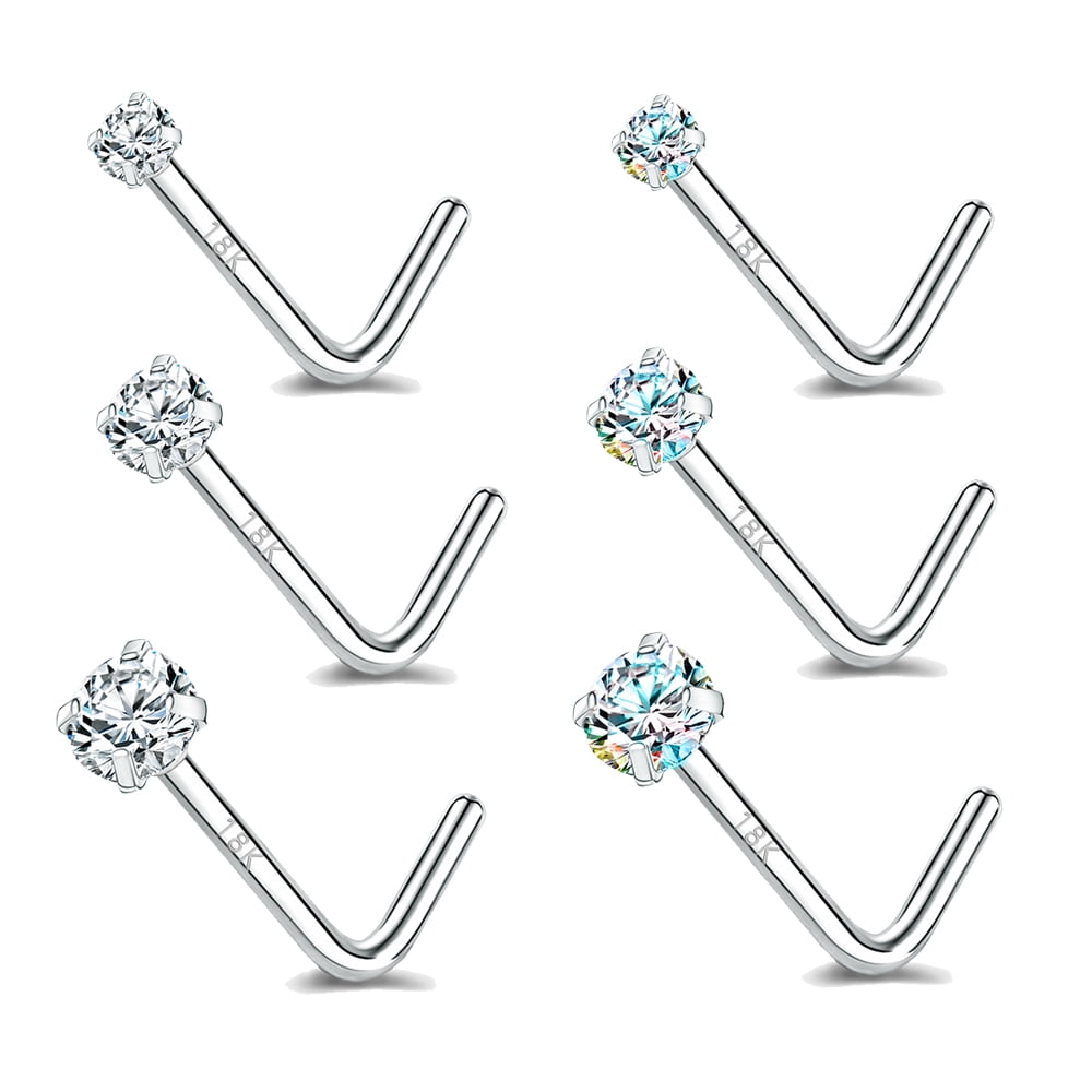 ZS 6Pcs/Set 20g Claw Crystal Nose Ring Piercing Prong 18K Nostril ...