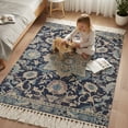 Bedroom Rug Carpet 3'x 5', Blue Boho Washable Floor Carpet with Tassels ...