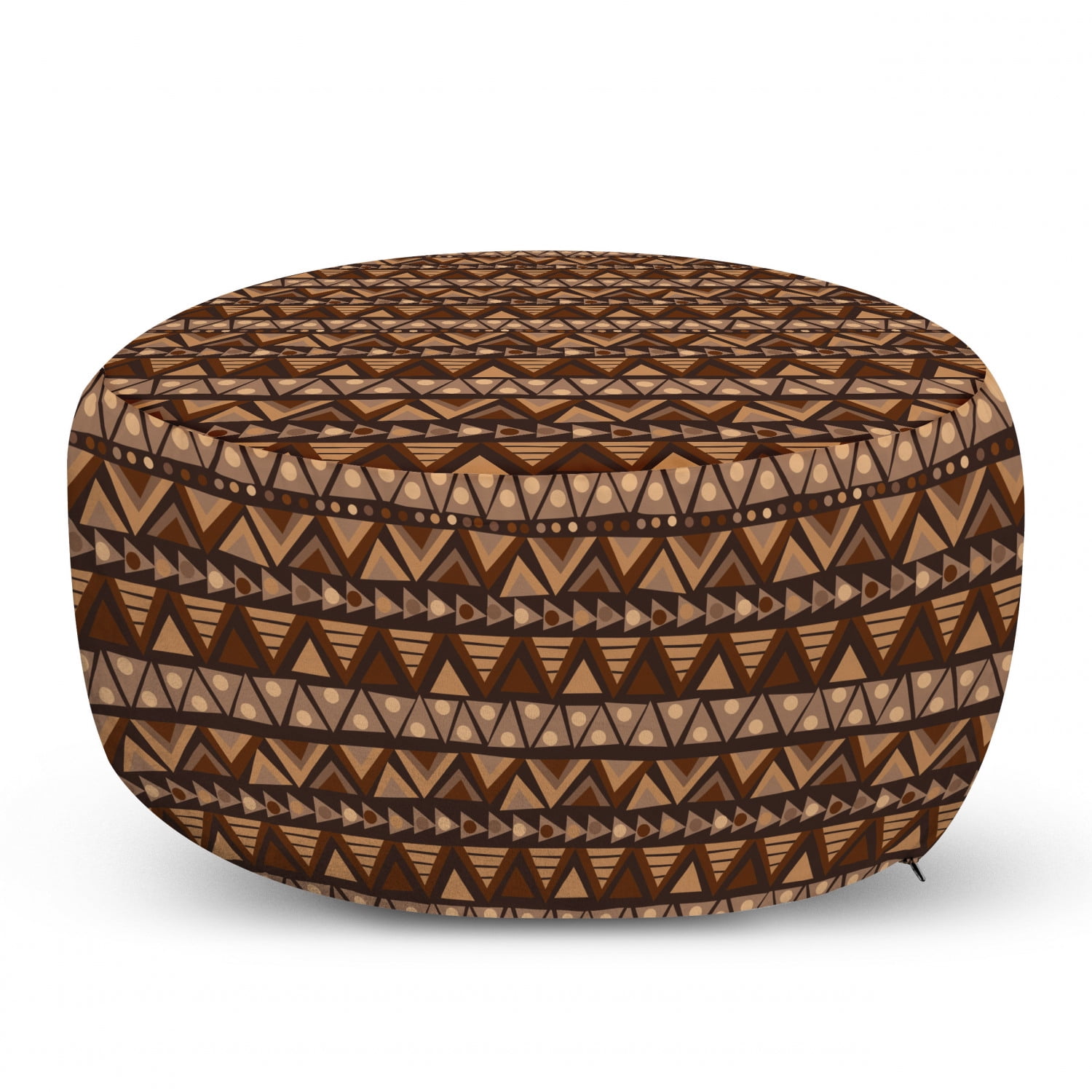 Aztec Ottoman Pouf, Doodle of Prehistoric Geometric Motifs in Earthy ...