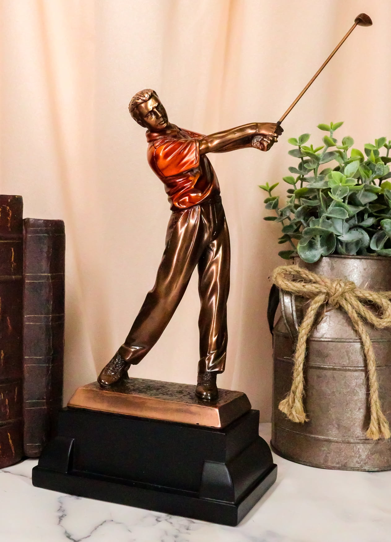 Pro Golfer Swinging Golf Club Bronze Electroplated Statue With Trophy ...
