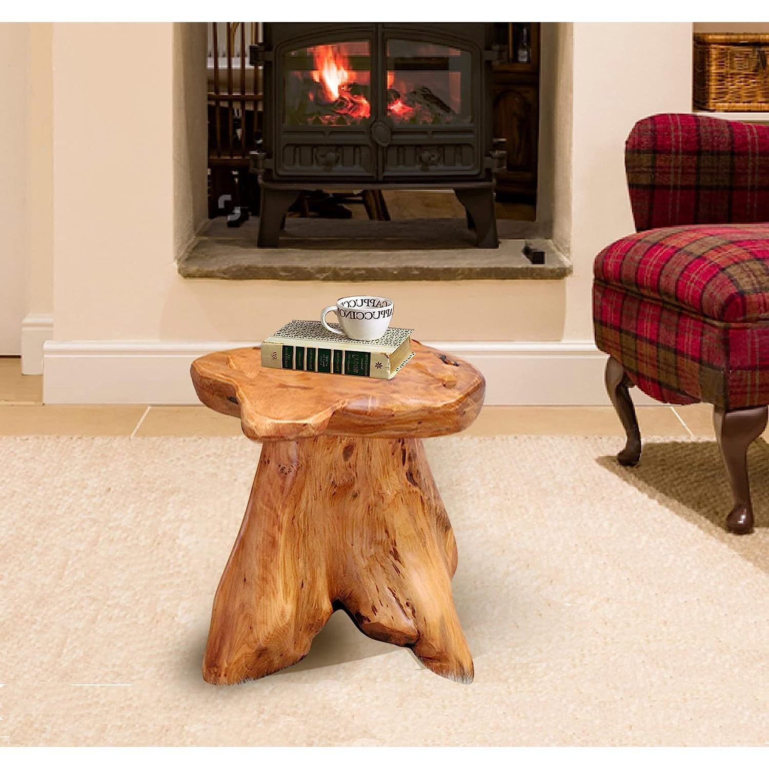 Bilot Cedar Natural Shape Tree Stump Stool 13.5"x12"x14"H Solid Wood ...