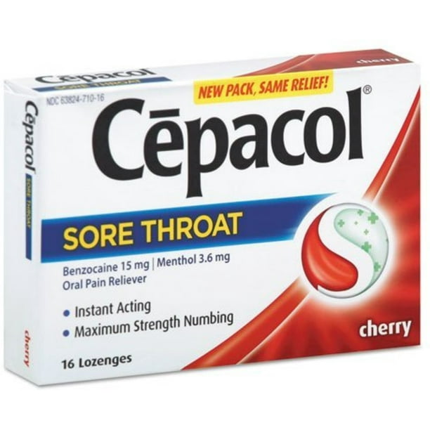 Cepacol Sore Throat Oral Pain Reliever Lozenges Cherry, 16 ea (Pack of ...