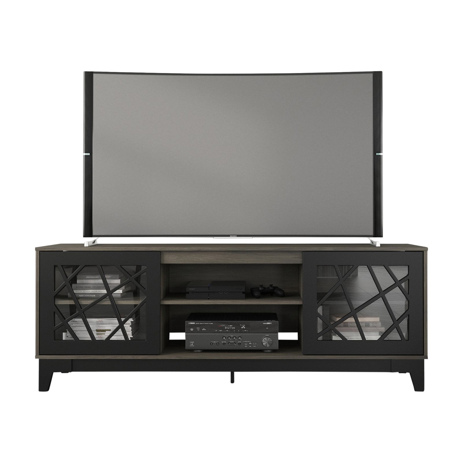 Nexera Hexagon TV Stand with Doors for TVs up to 80 in., Nutmeg and ...