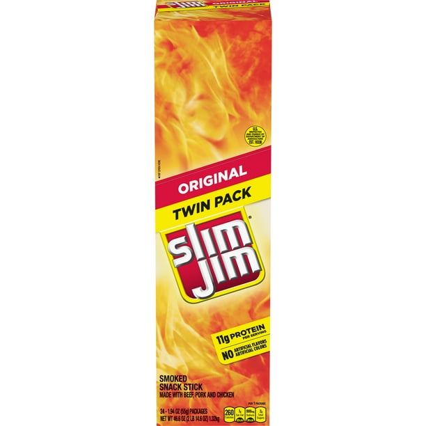 Slim Jim Original Giant Smoked Snack Stick Twin Packs, Smoked Meat ...