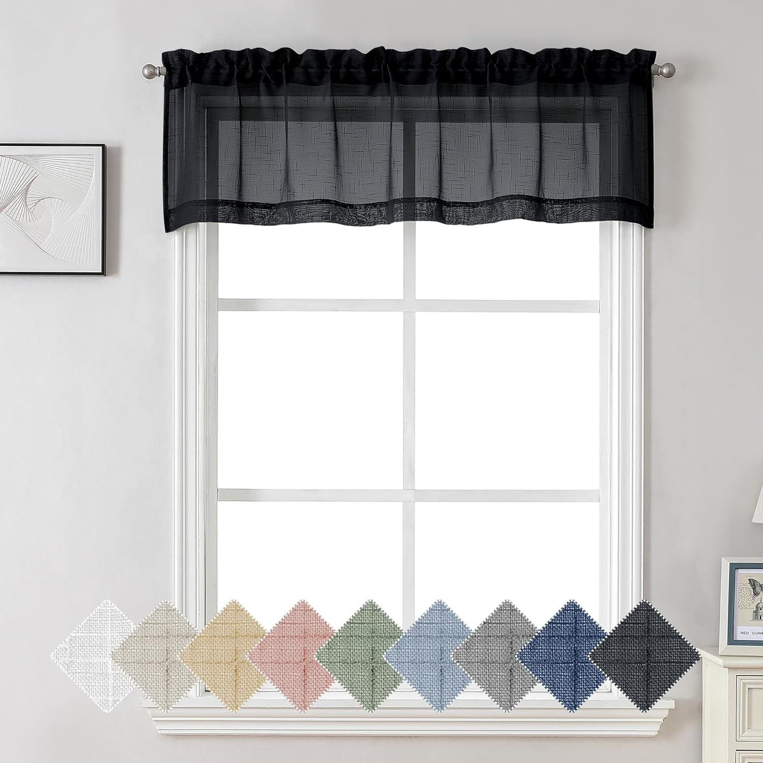 Click here for Siabc-Kirei Faux Linen Black Sheer Kitchen Valance... prices