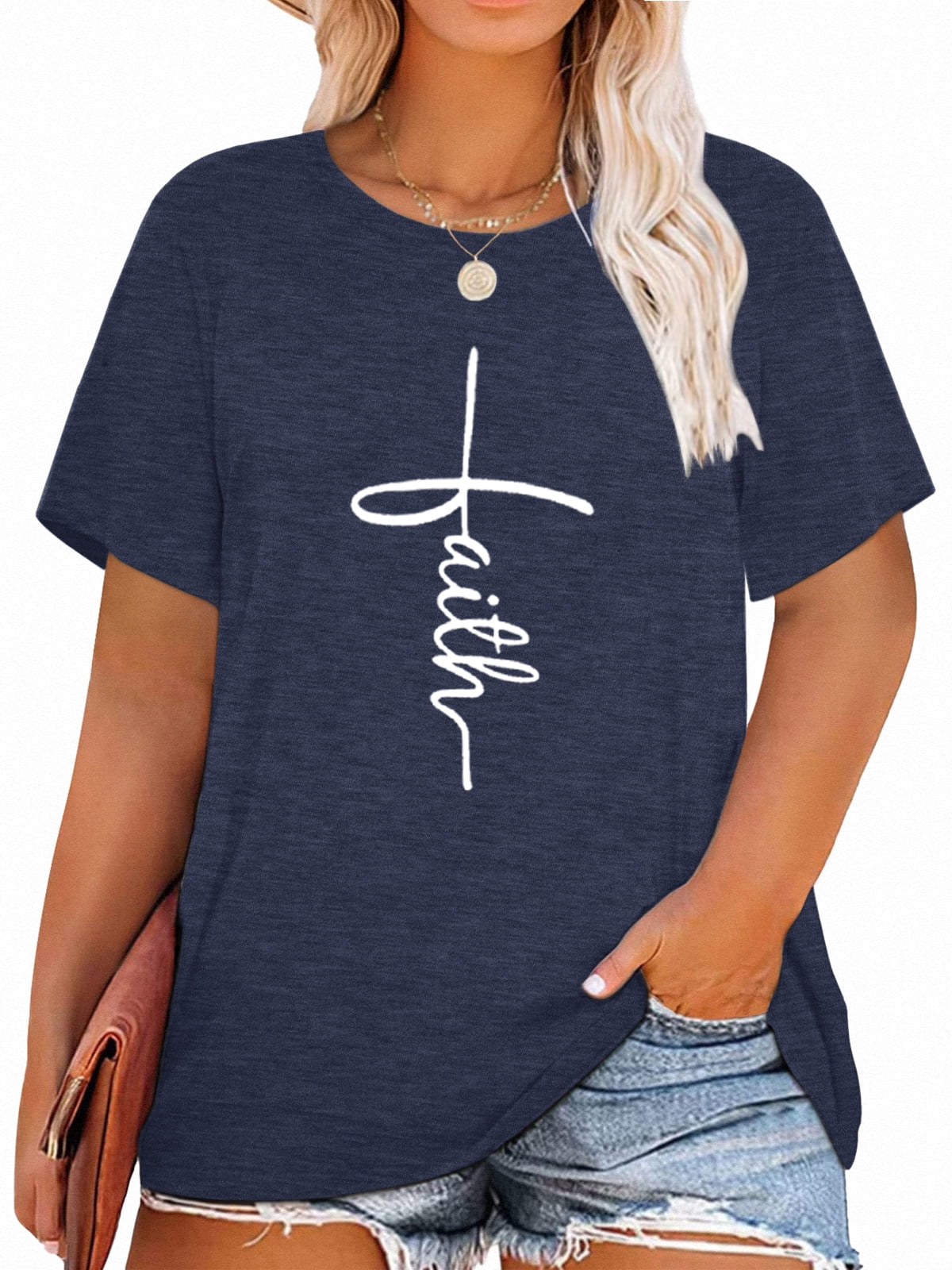 Anbech Christian Shirts for Women Plus Graphic Religous Tops Blessed ...