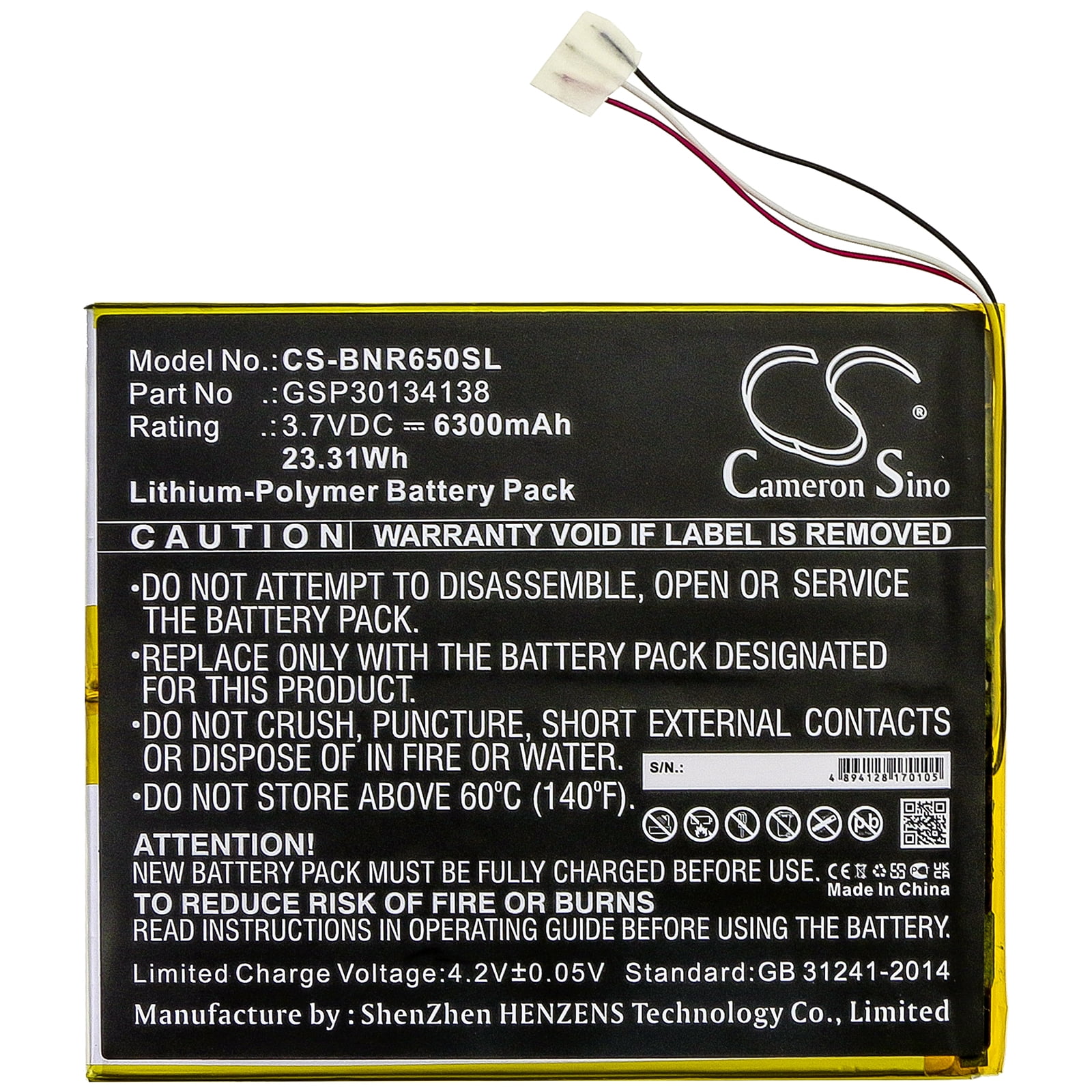 6300mAh Barnes & Noble GSP30134138 Battery for Nook 10.1 BNTV650 ...