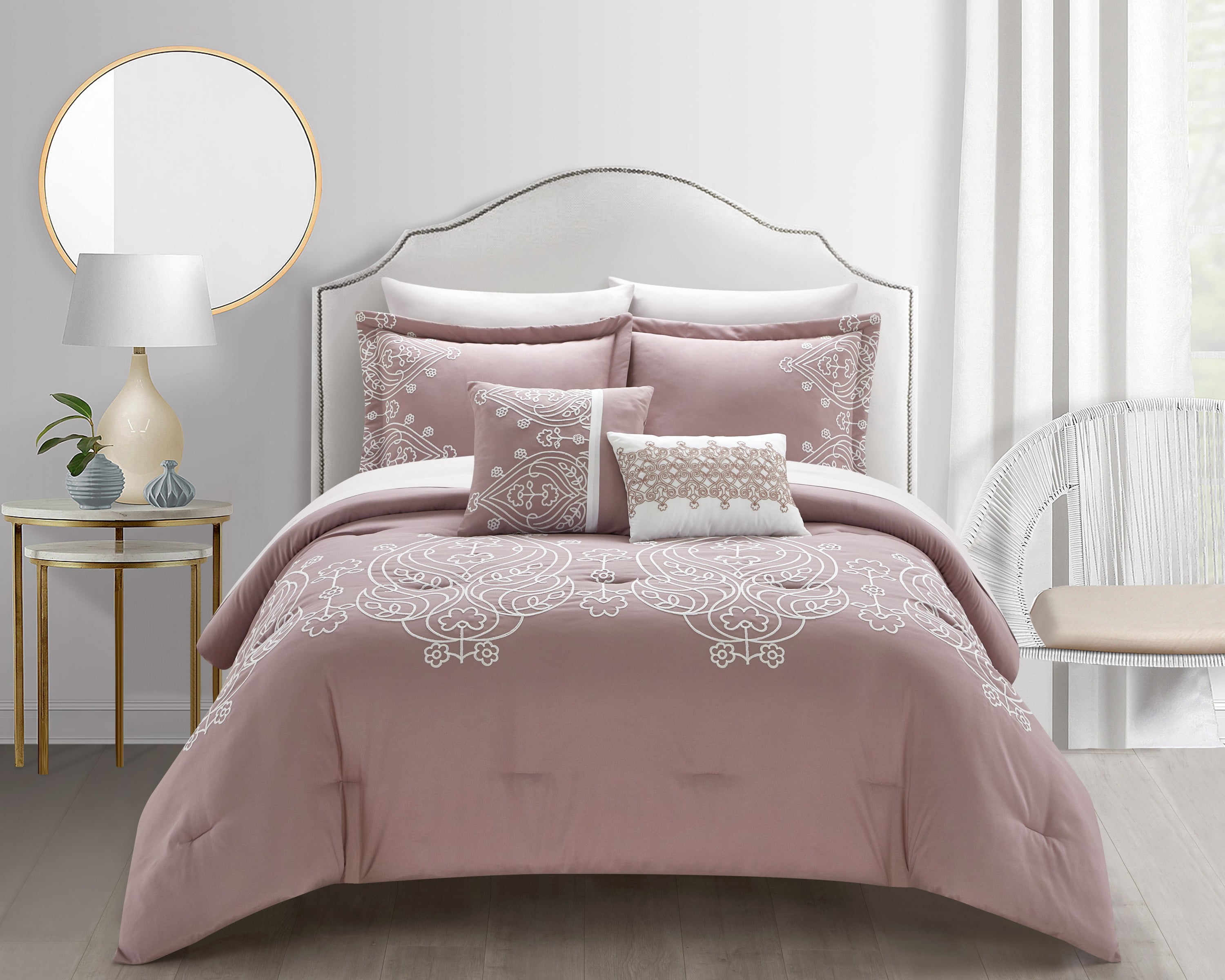 Chic Home Mimi 5-Piece Embroidered Comforter Set, Queen, Rose - Walmart.com