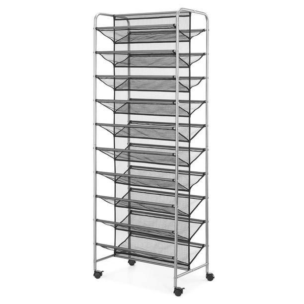Mainstays 10 Tier 60 Pair Metal and Mesh Rolling Shoe Rack - Walmart.com
