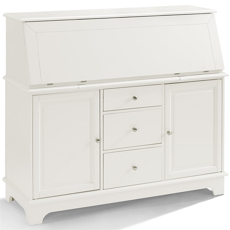 Pemberly Row Fold Down Desktop Home Secretary Desk with Hutch in White ...