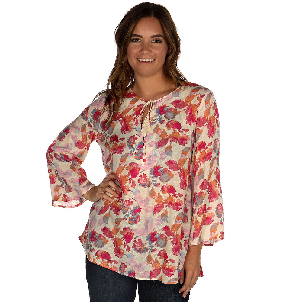 Stetson Apparel Womens Ladies Watercolor Floral Peasant Blouse - Walmart.com