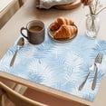 Baby Blue White Palm Leaves Cotton Linen Placemats Set of 1, Botanical ...