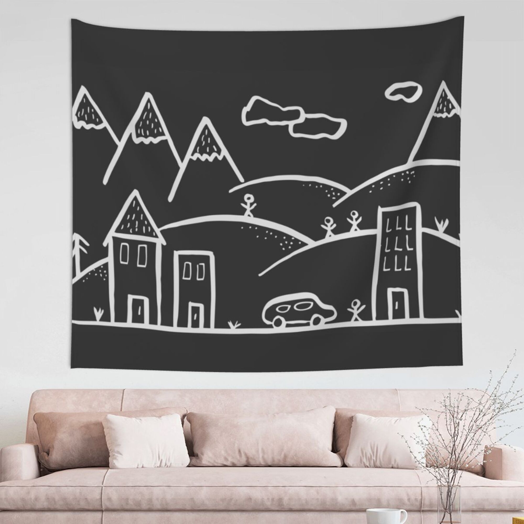 Village Buildings Tapestry, Abstract Style Wall Decor Home Decor ...