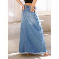 Blue Womens High-Waisted A-Line Denim Maxi Skirt With Frayed Hem And ...