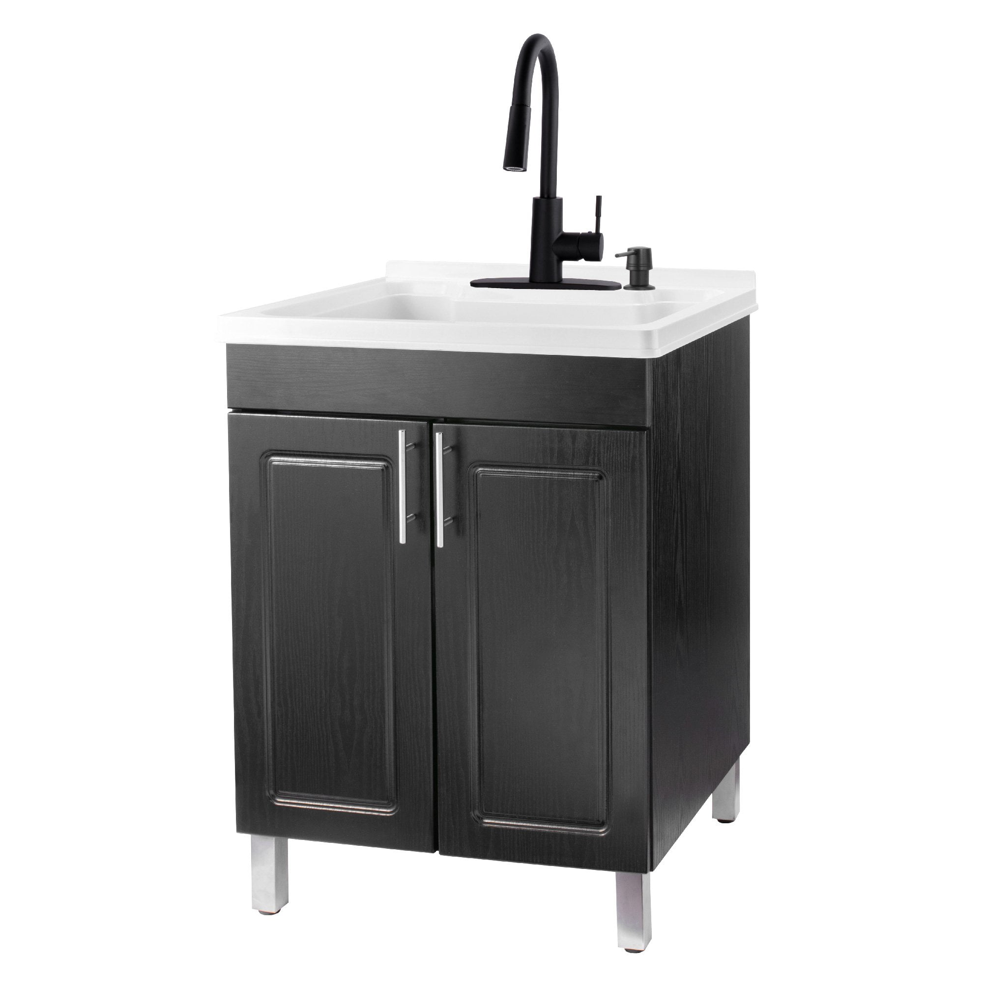 TEHILA Black Utility Sink Laundry Vanity with Black Finish Pull-Down ...