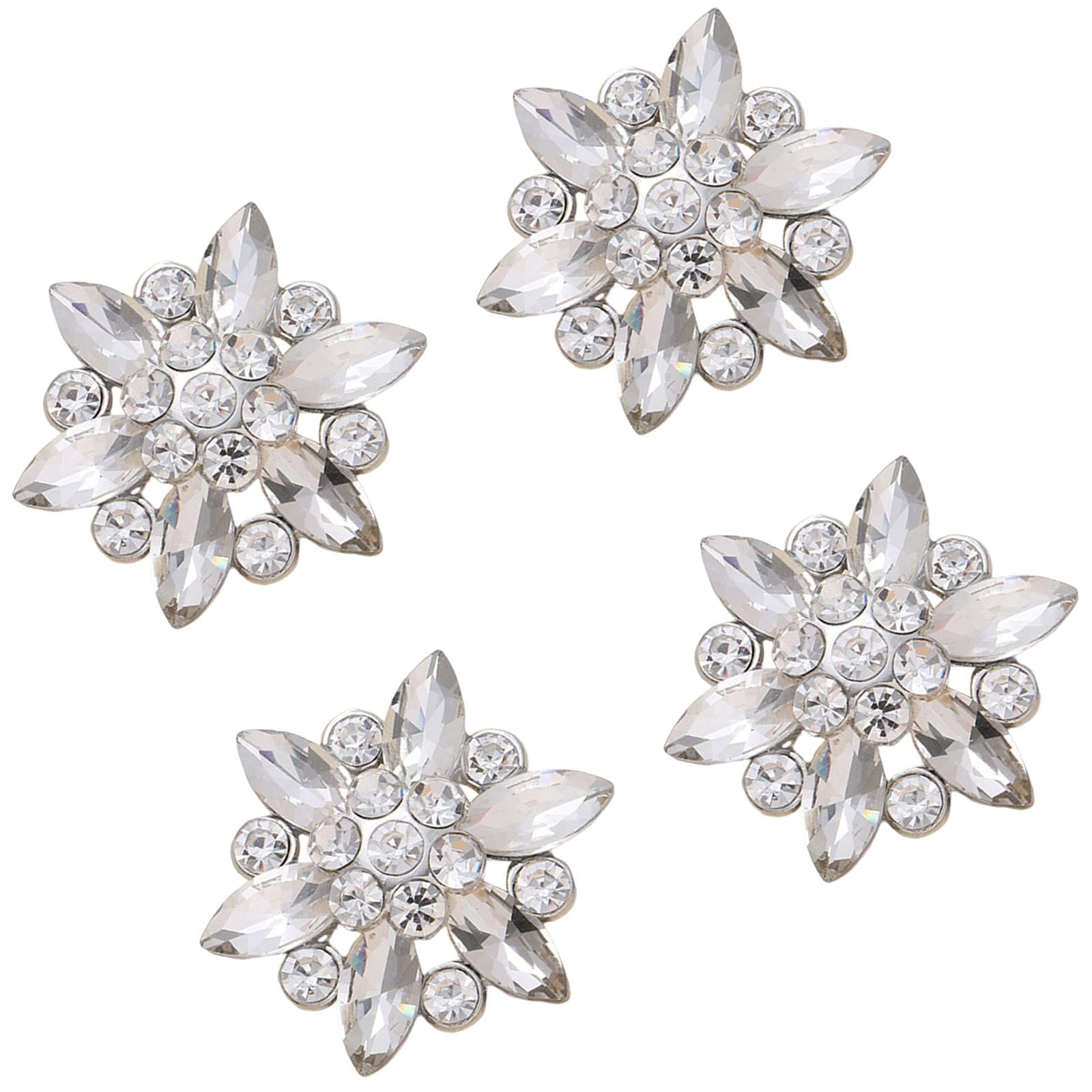 4 Pieces Flower Alloy Rhinestone Buttons DIY Sewing Bling Brooches ...