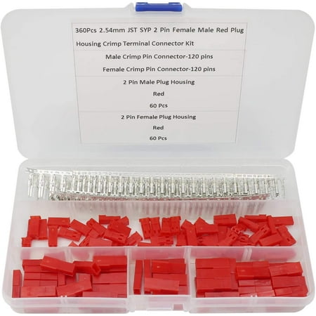 360Pcs 2.54mm JST SYP 2 Pin Female Male Red Plug Housing Crimp Pin ...