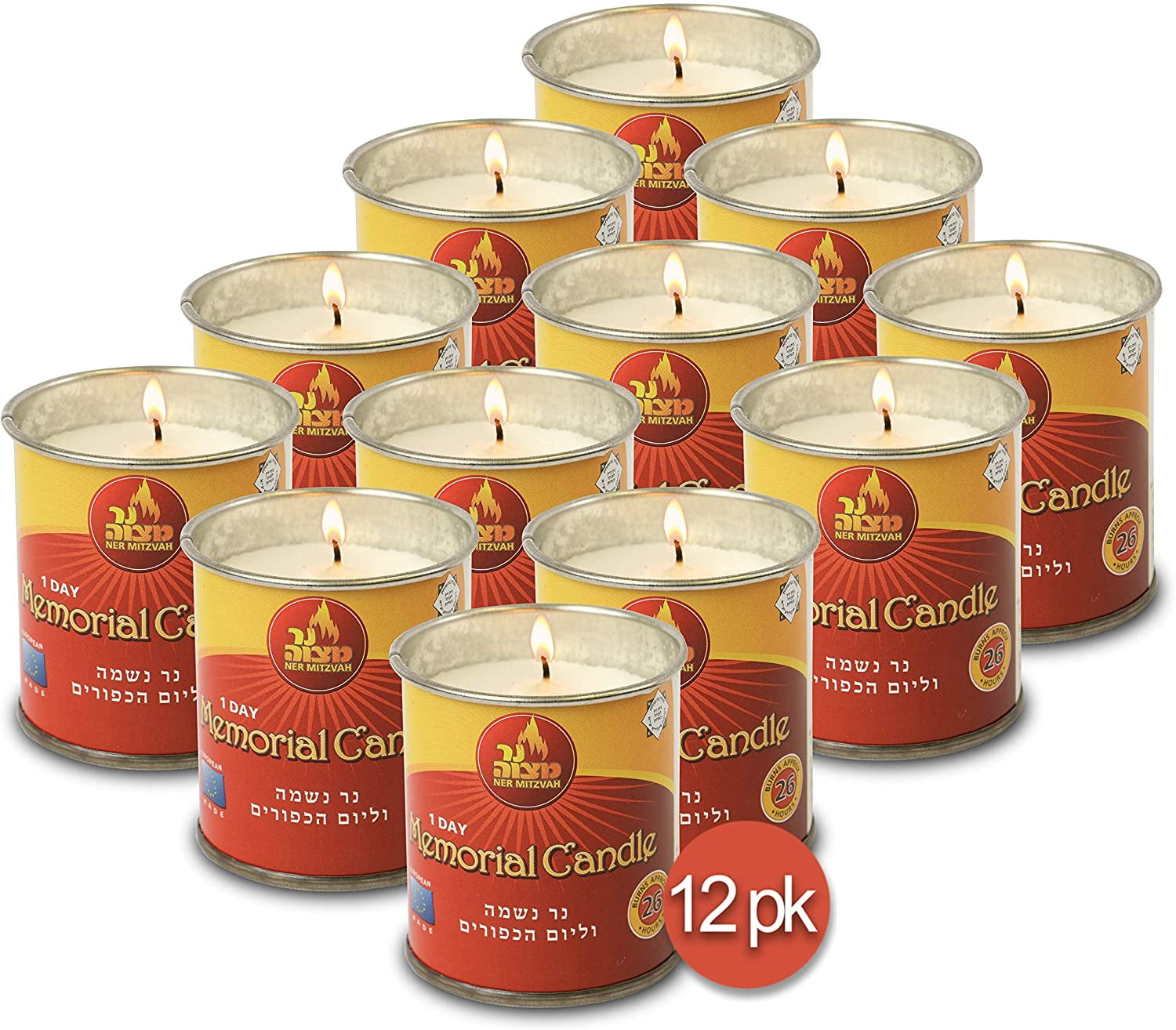 Ner Mitzvah, 24 Hours Yahrzeit, Memorial, Prayer Candles in Tin - White ...
