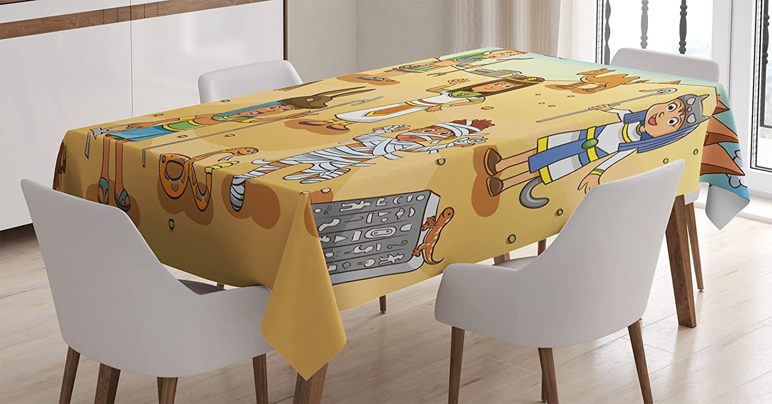 Cartoon Tablecloth, Historical Egypt Characters with Pyramids Cleopatra ...