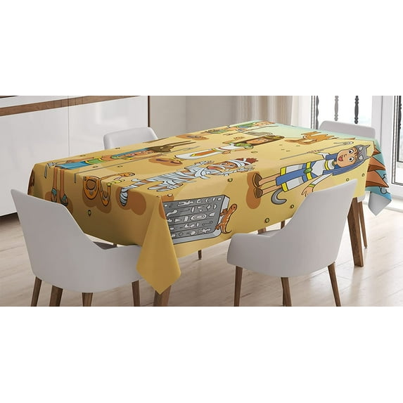 Cartoon Tablecloth, Historical Egypt Characters with Pyramids Cleopatra ...