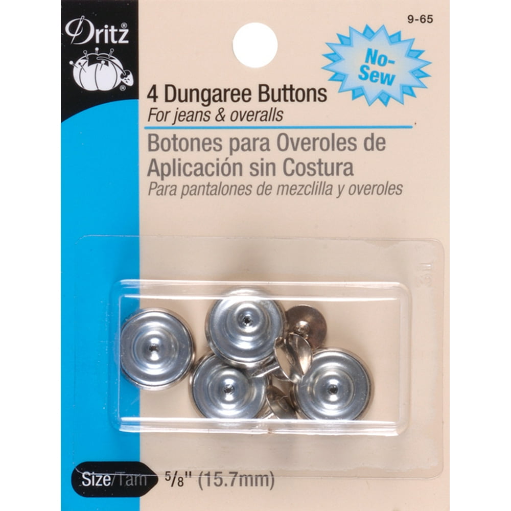 Dritz No-Sew Dungaree Buttons 5/8" 4/Pkg-Nickel - Walmart.com - Walmart.com