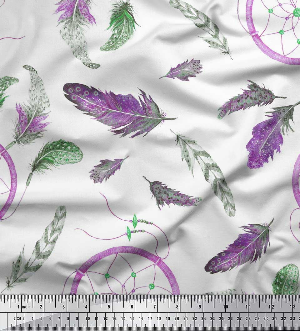 Soimoi Satin Silk Fabric Feather & Dream Catcher Home Decor Print ...
