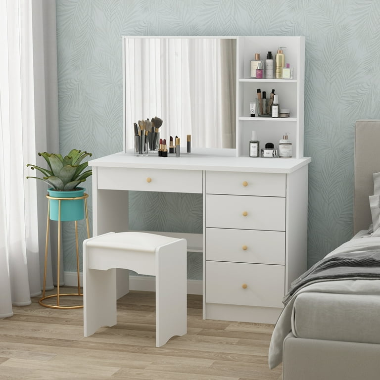 Modern Vanity Table With Mirror And Bench