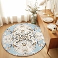 Bohemia Area Rug, Vintage Boho Ethnic Farmhouse Blue Flower Pattern Non ...
