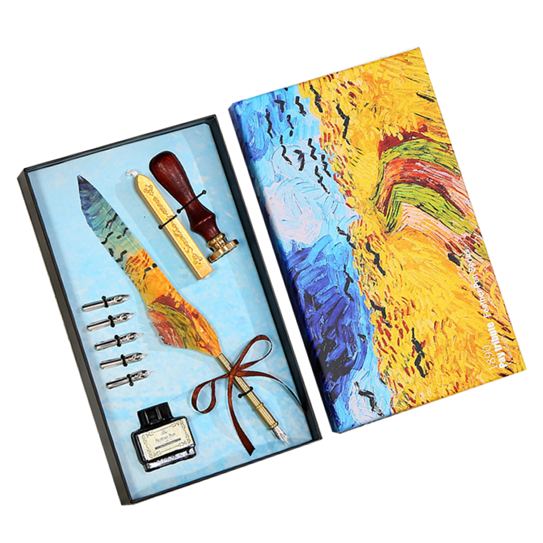EUBUY Writing Quill Pen Oil Painting Style Feather Pen Calligraphy Ink ...