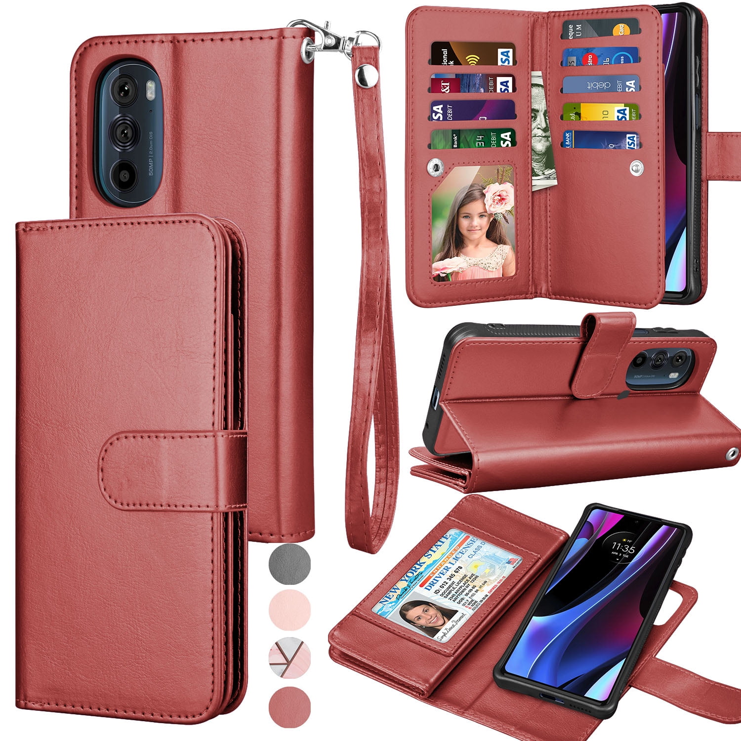 EBIZCITY Motorola Edge+ 2022 Wallet Case, Detachable Magnetic Cover, 9 ...