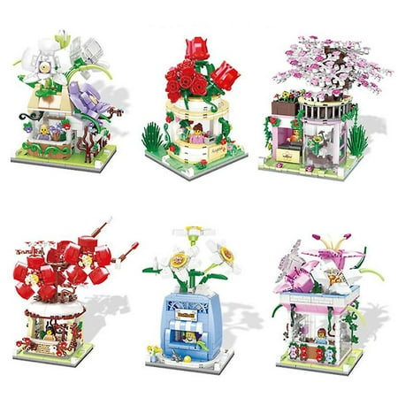 Mini Building Block City Flower House Shop Bricks Rose Orchid Plum ...