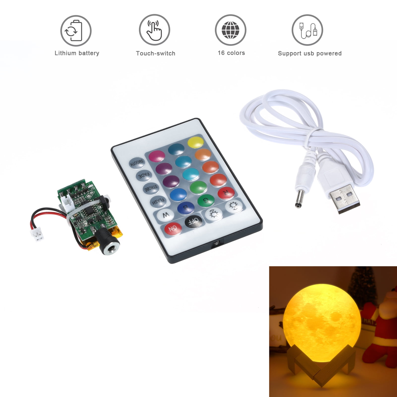 Tfixol3d Printer Parts Led Moon Lamp Board 16 Colors Touch-Control Light Board Usb Charging With Battery Remote Control Color Change Night Lamp For 3d
