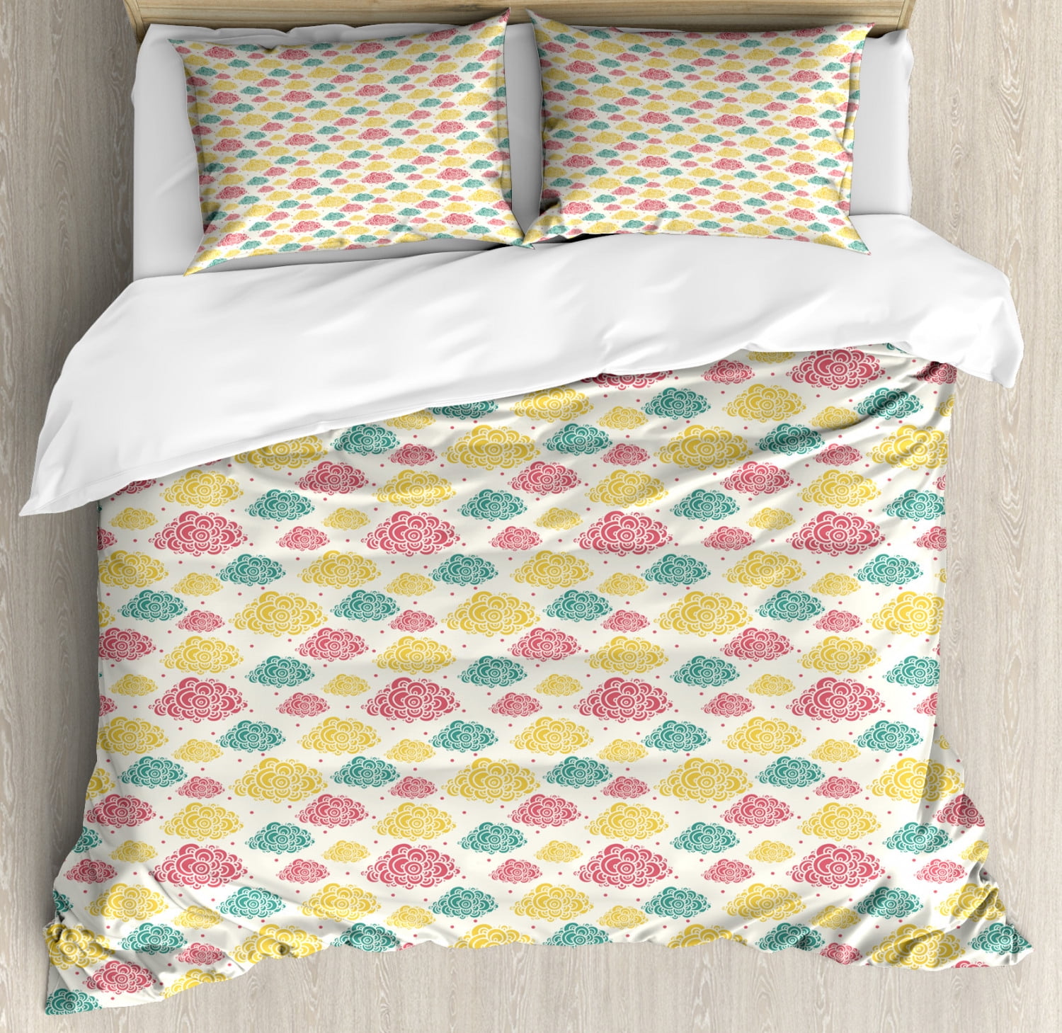 Clouds Duvet Cover Set King Size, Abstract Multicolored Cumulus Clouds ...