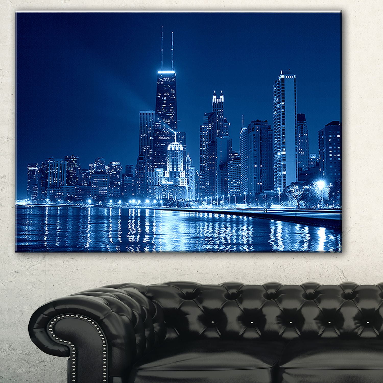 Click here for Designart Design Art Blue Chicago Skyline Night Ci... prices