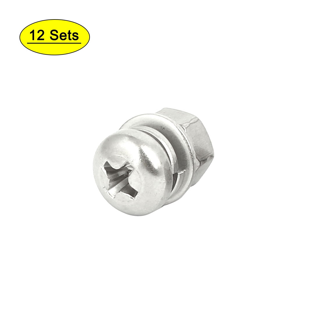 M5x10mm 304 Stainless Steel Pan Head Bolt Screw Nut w Washer 12 Sets ...