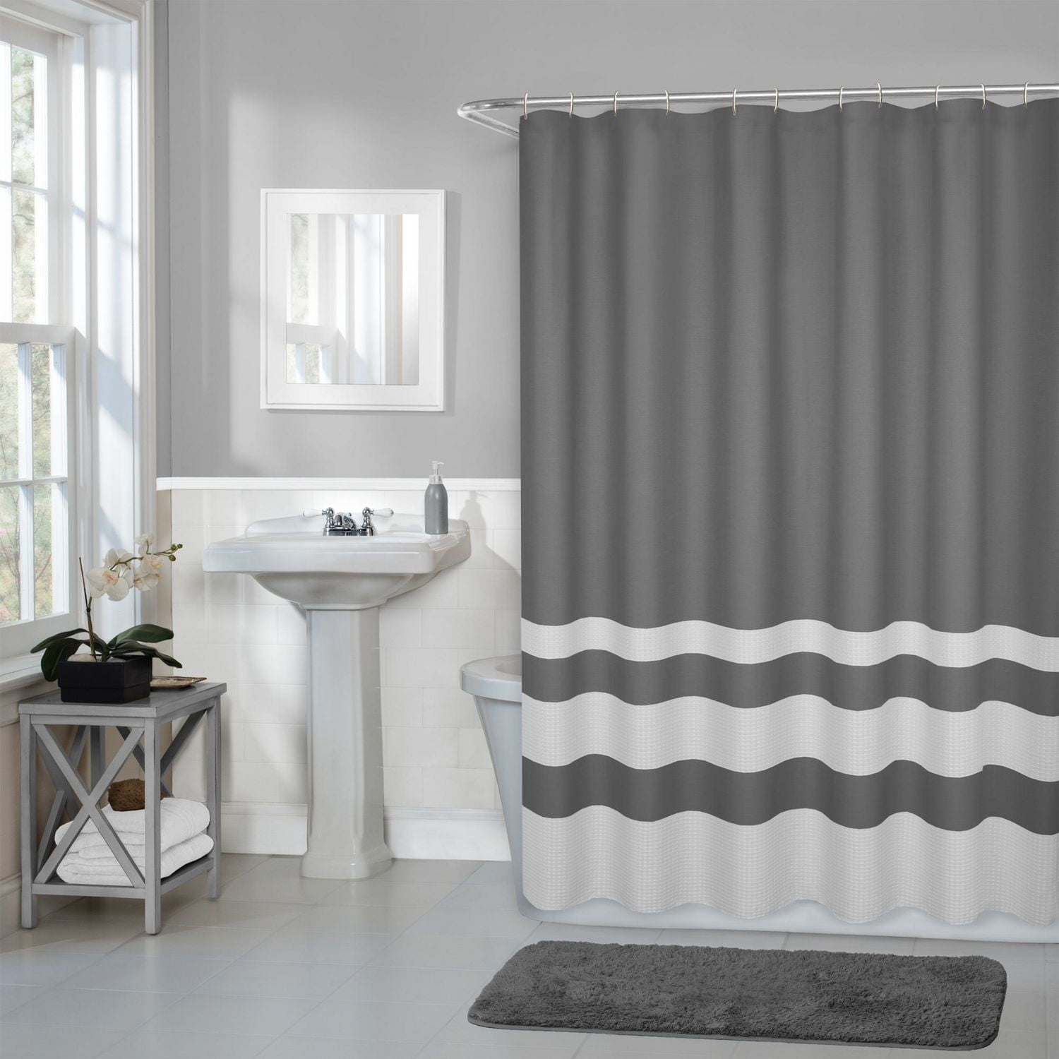 Click here for Hometrends Textured Waffle Stripe Fabric Shower Cu... prices